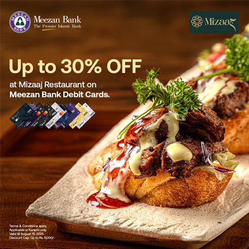 Mizaaj Restaurant Offer by Meezan Bank: 25% off (Apr, 2026) | Peekaboo Guru