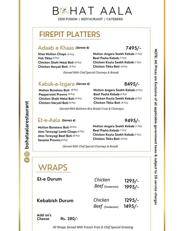 Bohat Aala Restaurant Menu in Lahore | Rated 0 | (Sep, 2025)