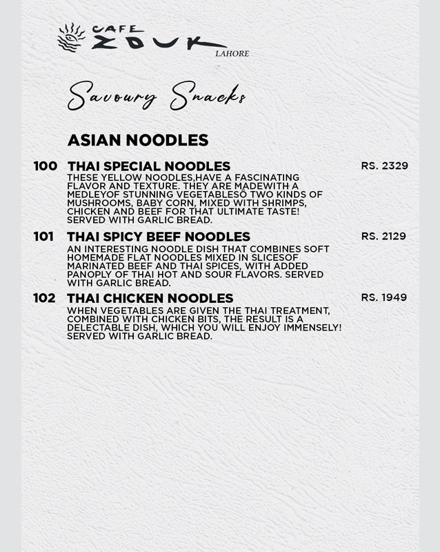 Cafe Zouk Menu in Lahore | Rated 4 | (Dec, 2025)