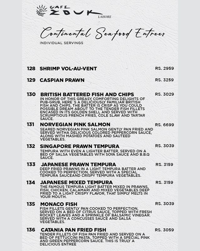 Cafe Zouk Menu in Lahore | Rated 4 | (Dec, 2025)