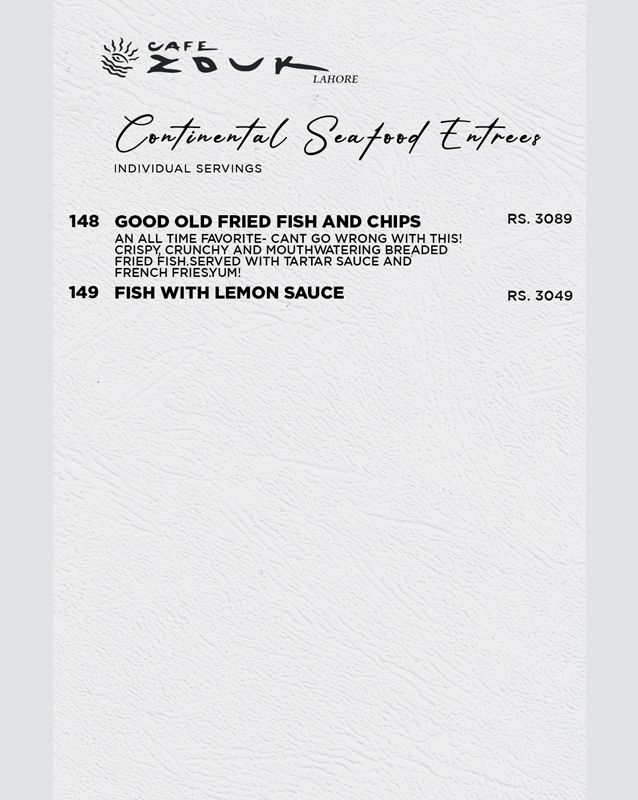 Cafe Zouk Menu in Lahore | Rated 4 | (Dec, 2025)