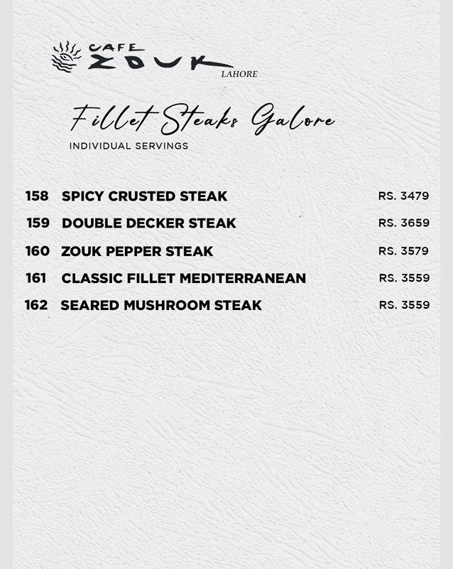 Cafe Zouk Menu in Lahore | Rated 4 | (Dec, 2025)