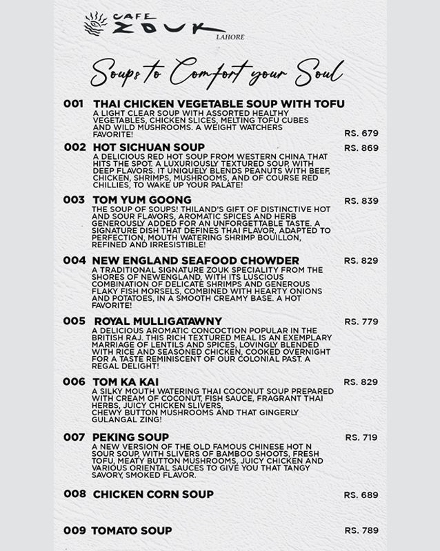 Cafe Zouk Menu in Lahore | Rated 4 | (Dec, 2025)