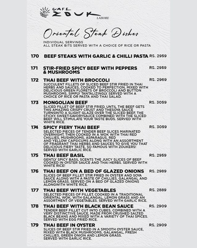Cafe Zouk Menu in Lahore | Rated 4 | (Dec, 2025)