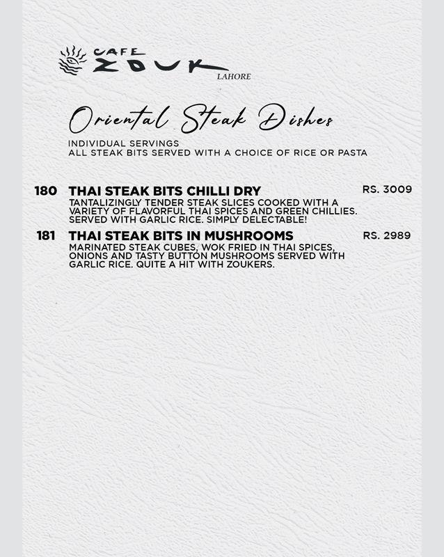 Cafe Zouk Menu in Lahore | Rated 4 | (Dec, 2025)