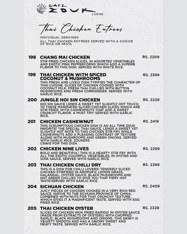 Cafe Zouk Menu in Lahore | Rated 4 | (Dec, 2025)