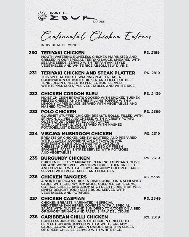 Cafe Zouk Menu in Lahore | Rated 4 | (Dec, 2025)