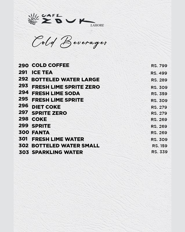 Cafe Zouk Menu in Lahore | Rated 4 | (Dec, 2025)
