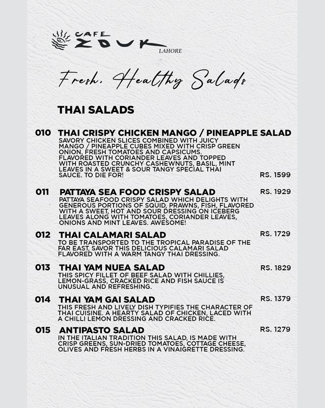 Cafe Zouk Menu in Lahore | Rated 4 | (Dec, 2025)
