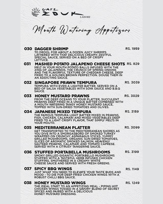 Cafe Zouk Menu in Lahore | Rated 4 | (Dec, 2025)