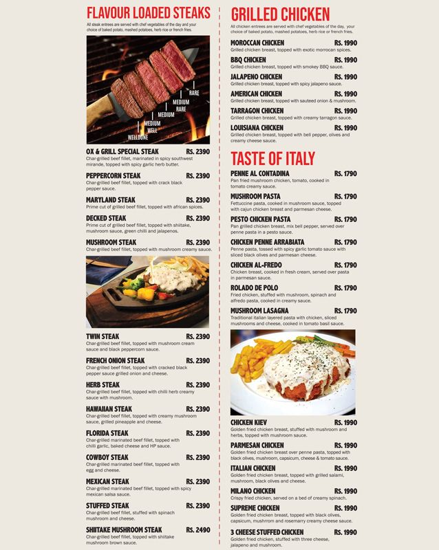Ox & Grill Steakhouse Menu in Lahore | Rated 0 | (Aug, 2025)