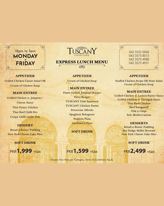 Tuscany Dinner Menu Cafe Toscano Breakfast And Lunch